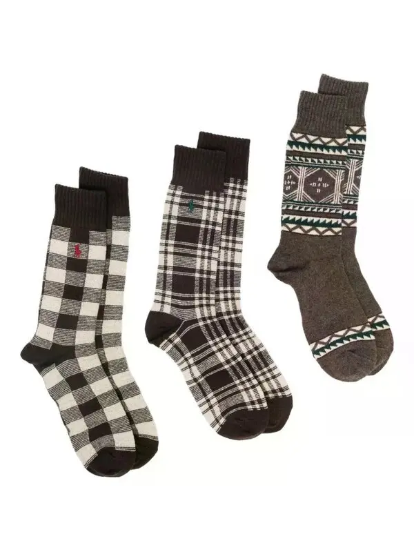 Ralph Lauren Polo Pony Plaid Socks - Brown