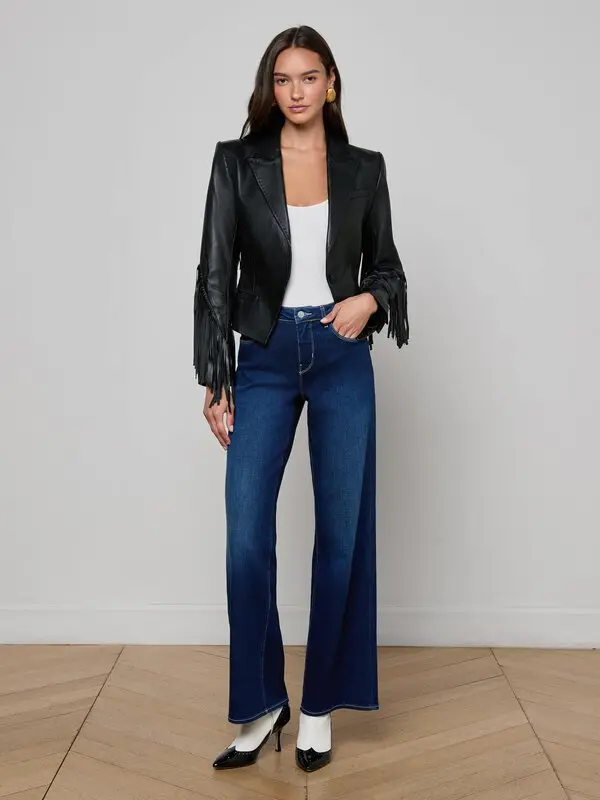 L'Agence Vashti Fringed Leather Blazer