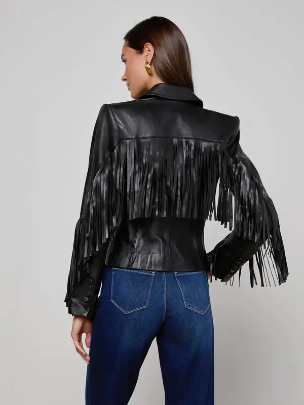 L'Agence Vashti Fringed Leather Blazer