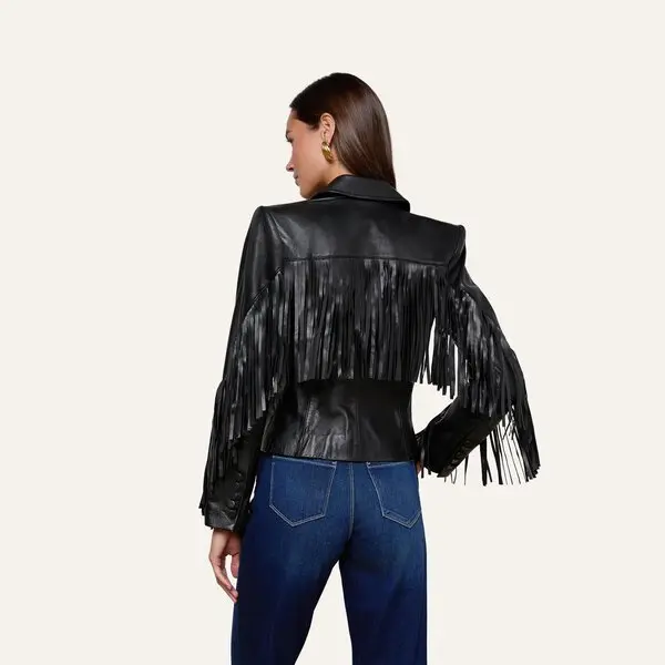 L'Agence Vashti Fringed Leather Blazer