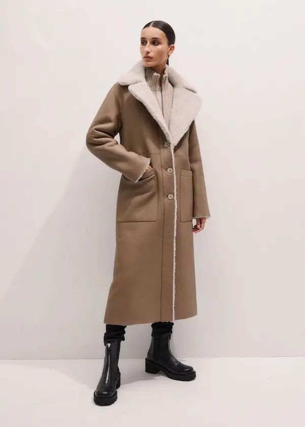 ME+EM Reversible Shearling Coat With Belt