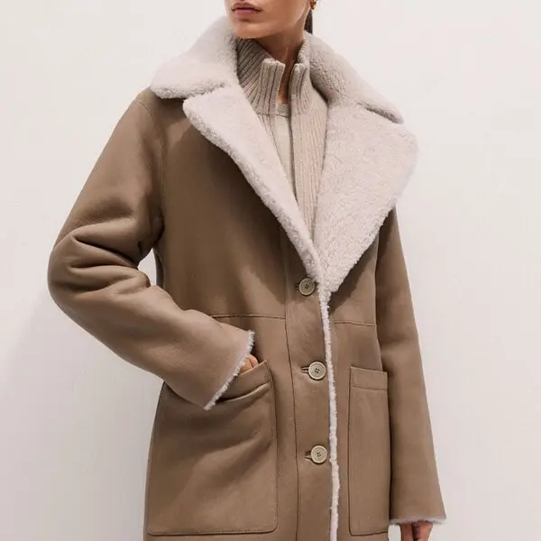 ME+EM Reversible Shearling Coat With Belt