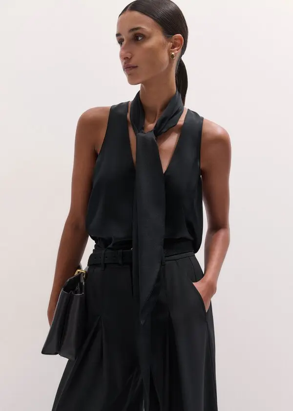 ME+EM Silk Satin Evening Scarf - Black