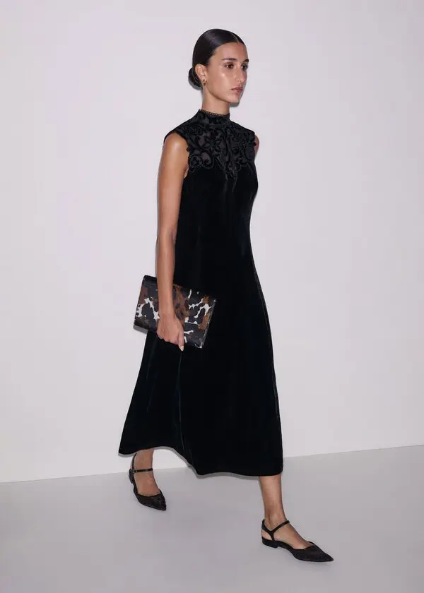 ME+EM Silk Blend Velvet Embroidered Midi Dress - Black