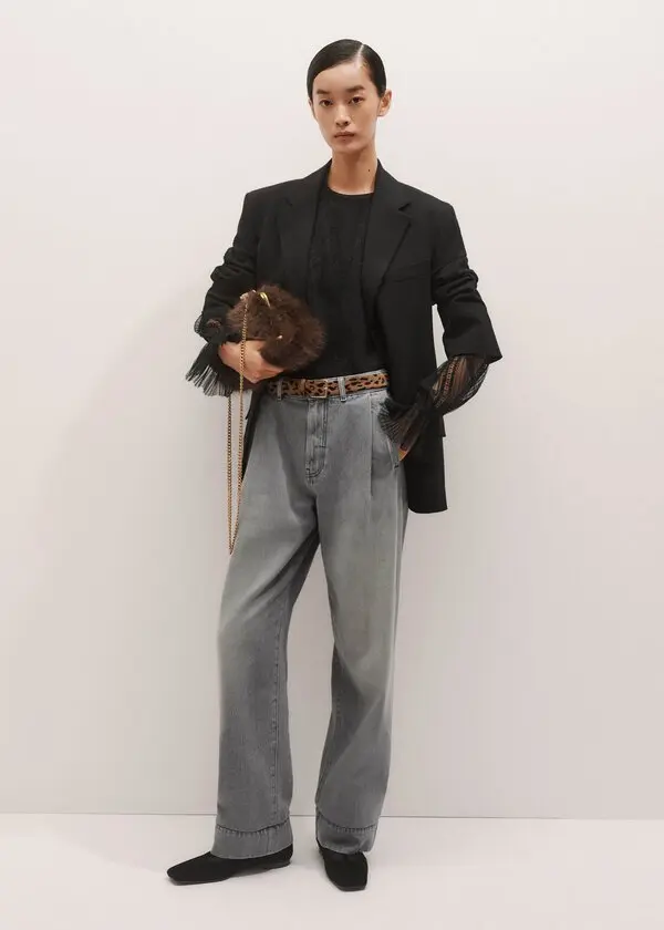 ME+EM Lace Insert Tulle Blouse - Black