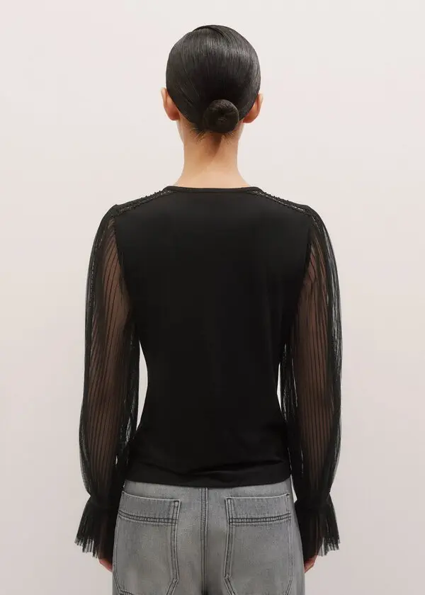 ME+EM Lace Insert Tulle Blouse - Black