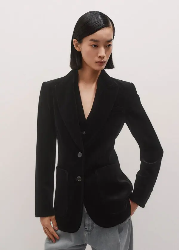 ME+EM Stretch Velvet Sharp Shoulder Blazer