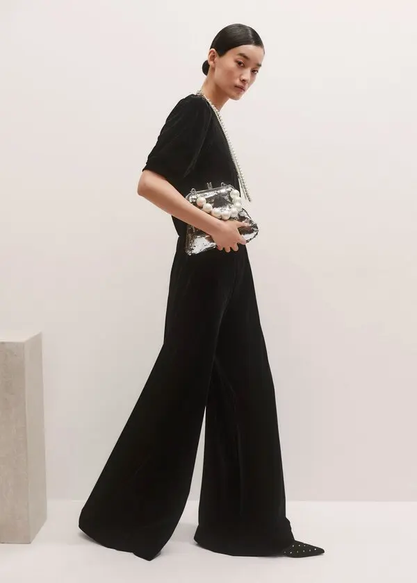 ME+EM Fluid Velour Palazzo - Black