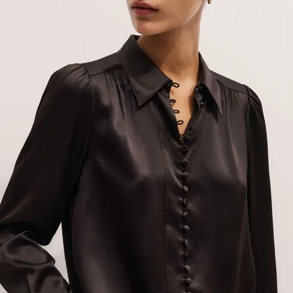 ME+EM Silk Satin Button Down Blouse With Tie