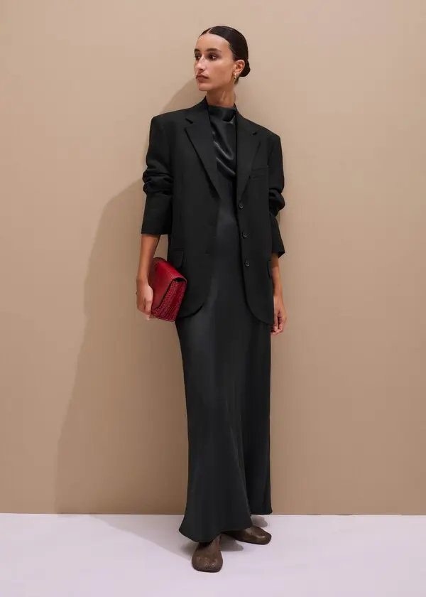 ME+EM Satin Drape Neckline Maxi Dress - Black