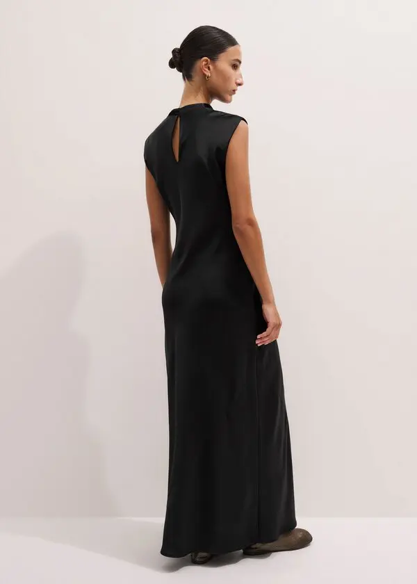 ME+EM Satin Drape Neckline Maxi Dress - Black