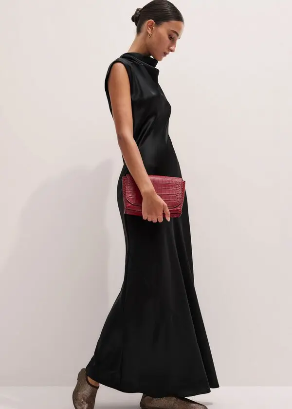 ME+EM Satin Drape Neckline Maxi Dress - Black