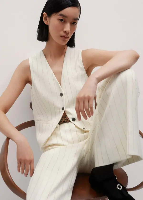 ME+EM Metallic Pinstripe Waistcoat - Ivory/gold
