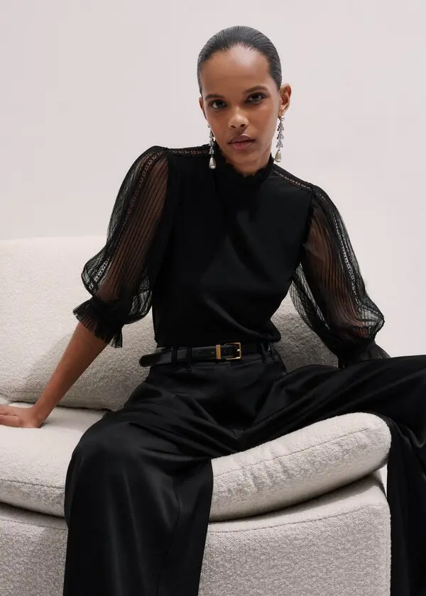 ME+EM Lace Insert Tulle Layering Blouse