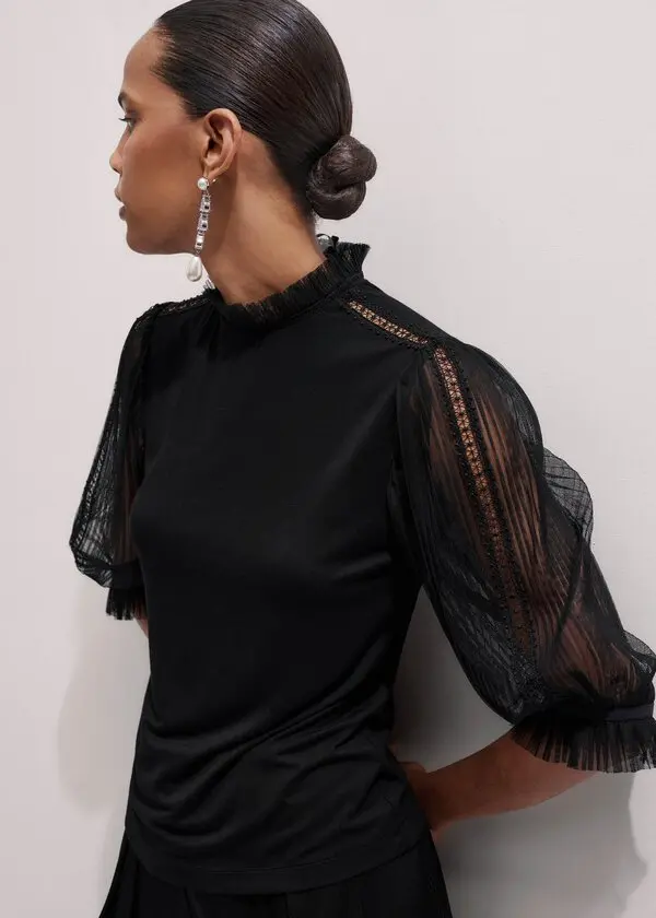 ME+EM Lace Insert Tulle Layering Blouse