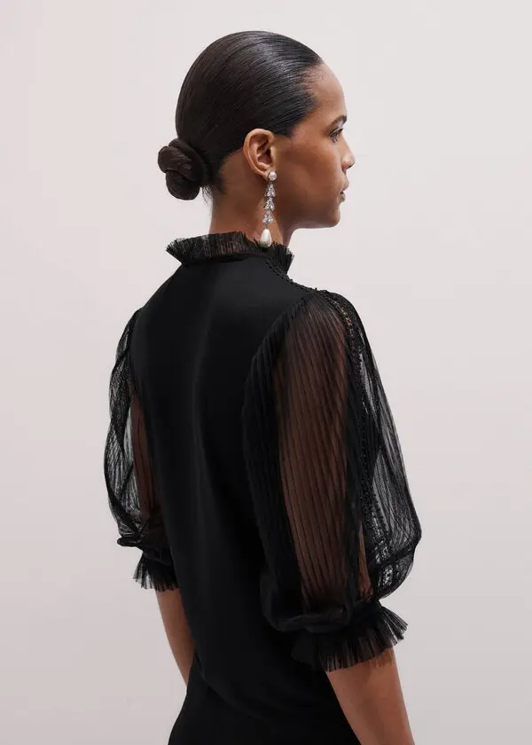 ME+EM Lace Insert Tulle Layering Blouse
