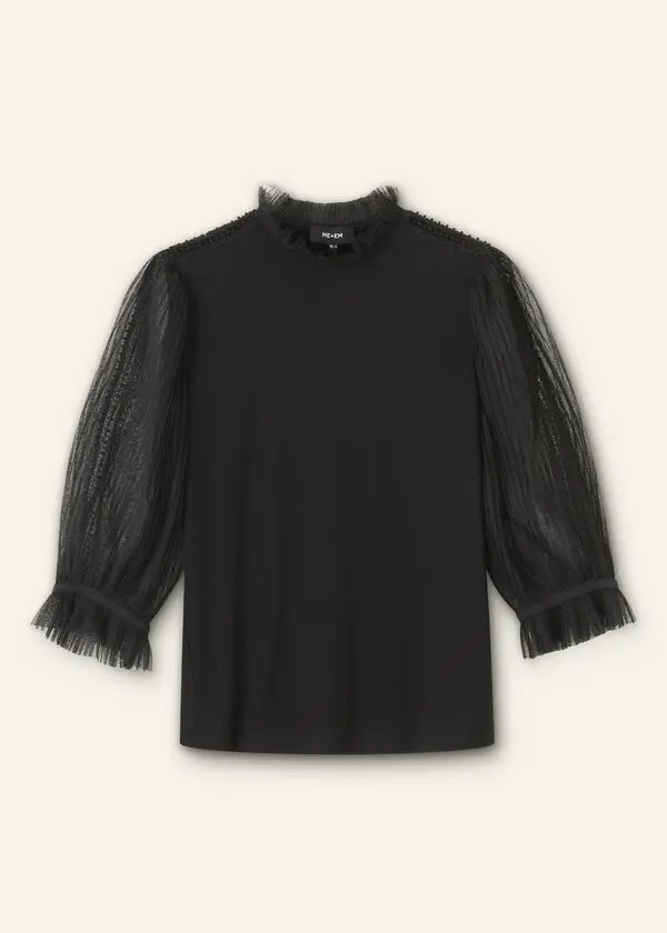 ME+EM Lace Insert Tulle Layering Blouse