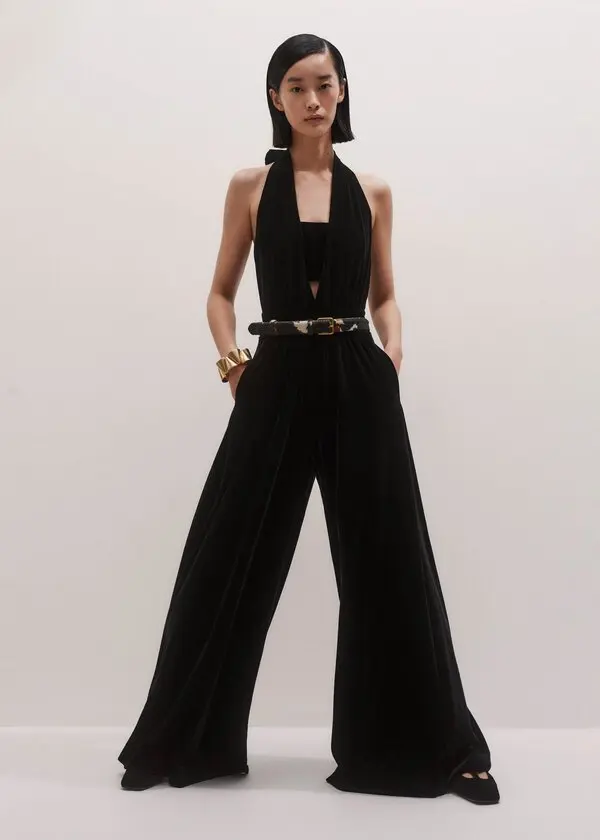 ME+EM Fluid Velour Halterneck Jumpsuit - Black