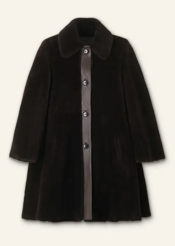 ME+EM Shearling Leather Mix Swing Coat - Chocolate