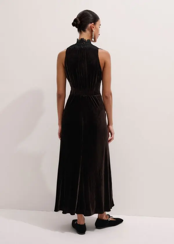 ME+EM Silk Blend Velvet Maxi Dress With Lace Panels