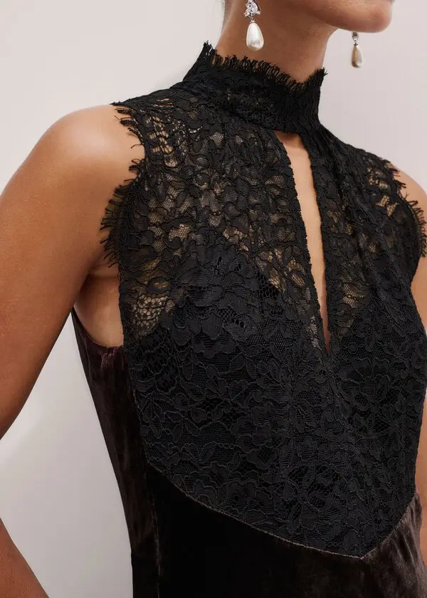 ME+EM Silk Blend Velvet Maxi Dress With Lace Panels