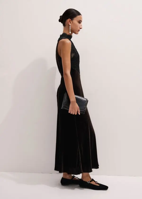 ME+EM Silk Blend Velvet Maxi Dress With Lace Panels