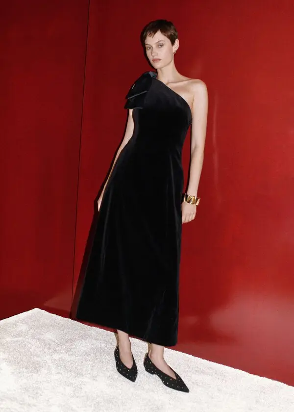 ME+EM Fit And Flare Velvet Maxi Dress With Bow - Black