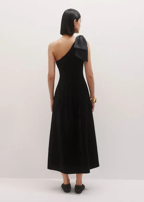 ME+EM Fit And Flare Velvet Maxi Dress With Bow