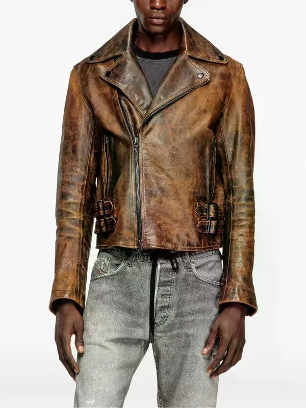 DIESEL® L-eon Distressed Leather Biker Jacket