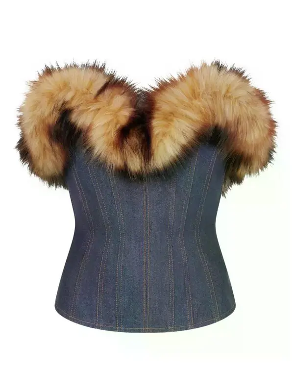 David Koma Detachable Faux-fur-trim Corset Top - Blue
