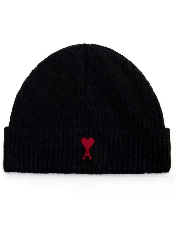 AMI Paris Logo-embroidered Ribbed-knit Beanie