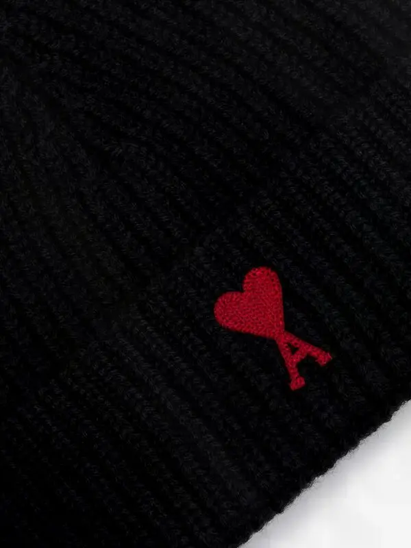 AMI Paris Logo-embroidered Ribbed-knit Beanie