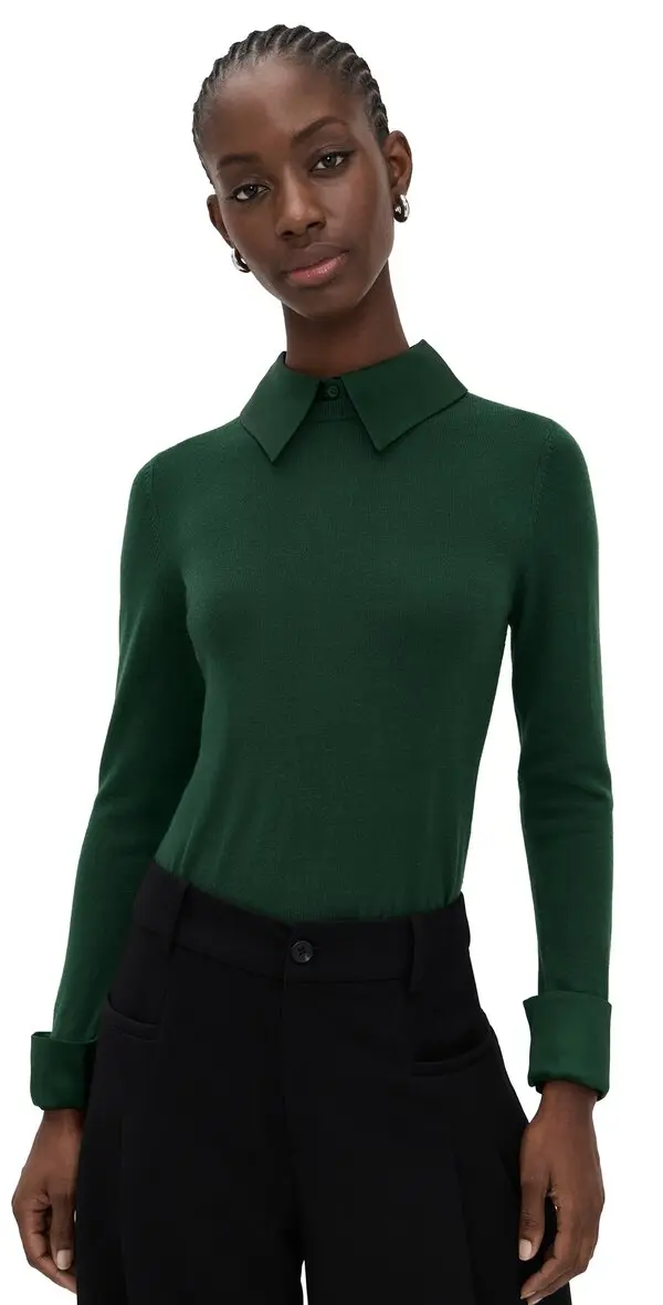 Alice + Olivia Porla Collared Sweater - Green Mystique