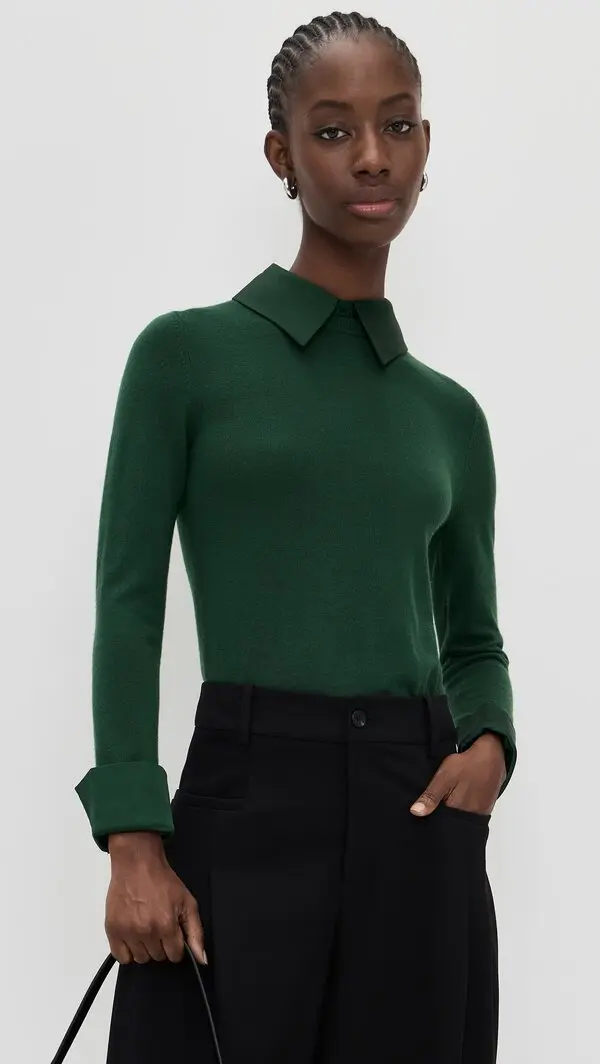 Alice + Olivia Porla Collared Sweater - Green Mystique