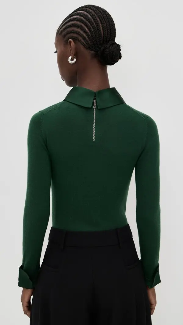 Alice + Olivia Porla Collared Sweater - Green Mystique