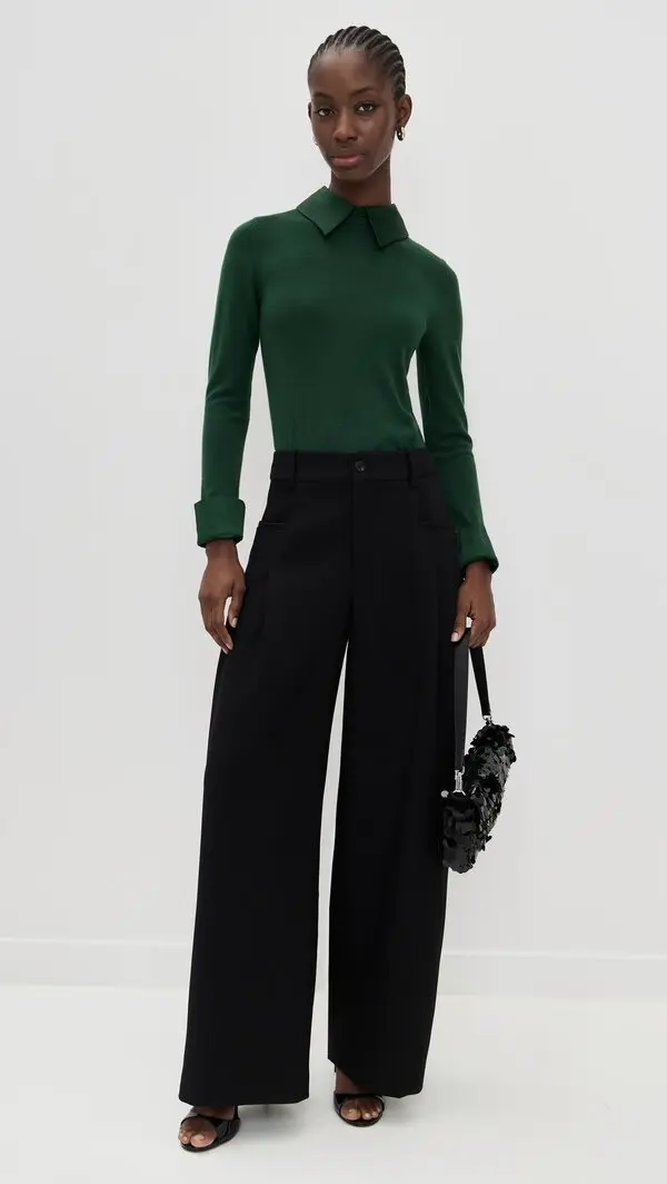 Alice + Olivia Porla Collared Sweater - Green Mystique
