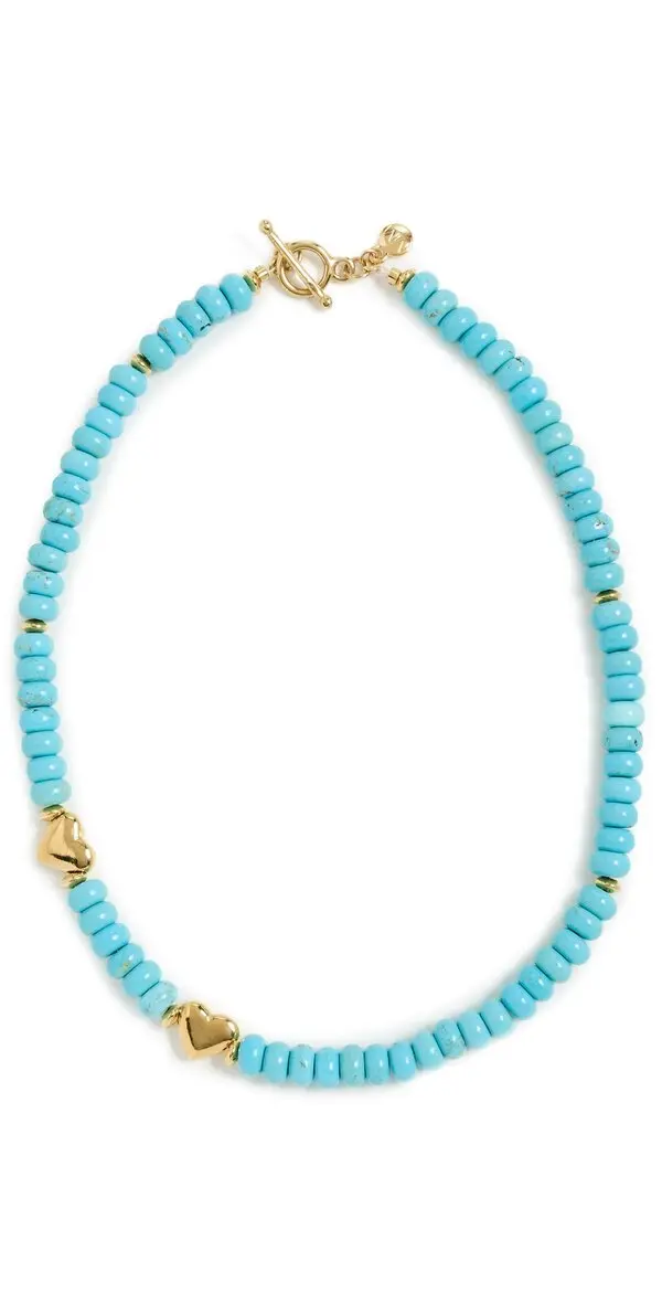MAYAMAR 24k Beaded Heart Necklace - Turquoise