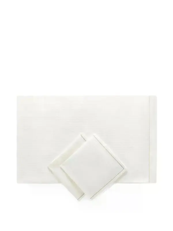 Brunello Cucinelli Herringbone-striped Linen Runner Napkins Set - White