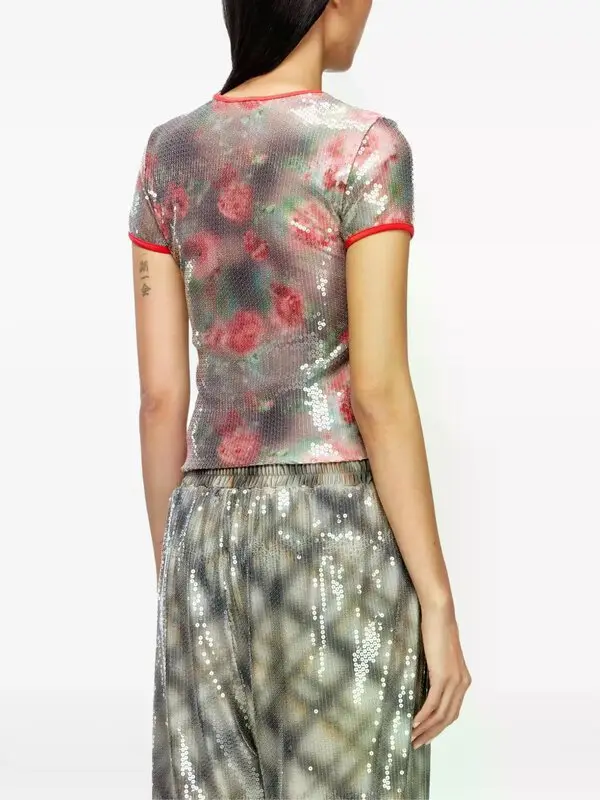 DIESEL® Skinny Floral Print Sequin Top - Brown