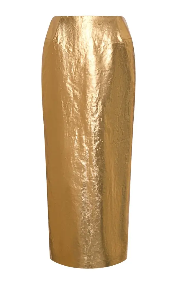 Gabriela Hearst Manuela Foiled Linen Midi Skirt - Gold