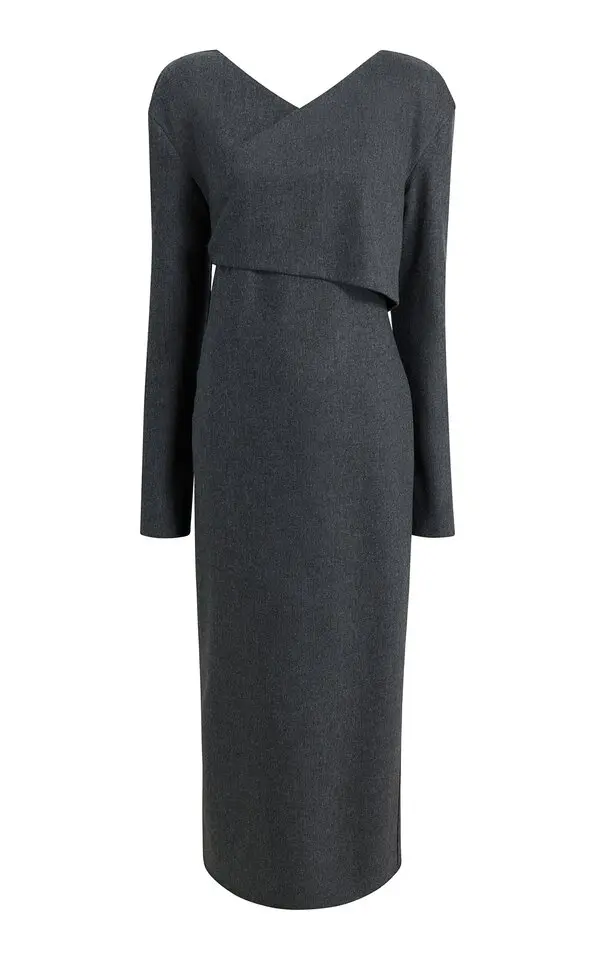 Khaite Aubrey Wool Midi Dress - Grey