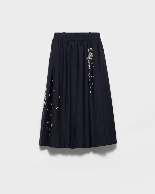 Prada Embroidered Midi-skirt - Navy