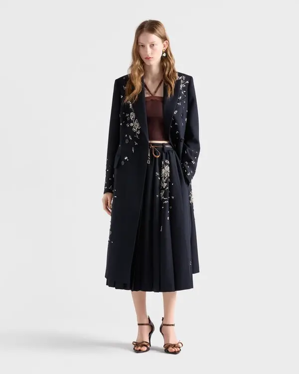 Prada Embroidered Midi-skirt - Navy