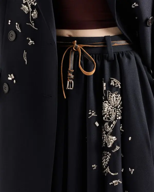 Prada Embroidered Midi-skirt - Navy