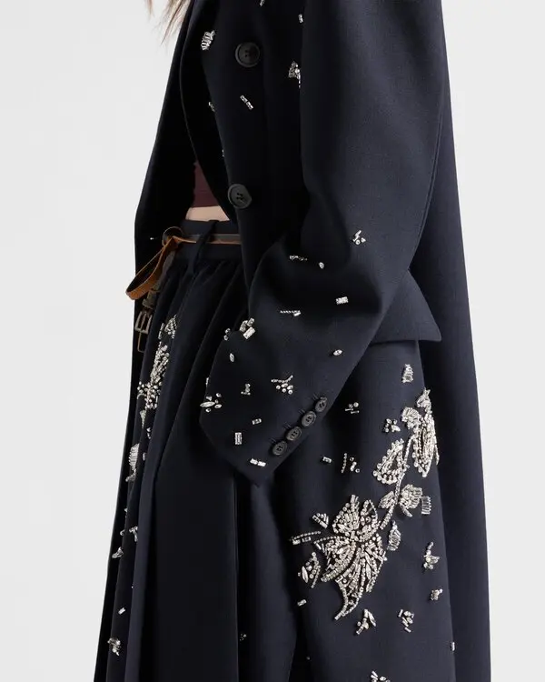 Prada Embroidered Midi-skirt - Navy