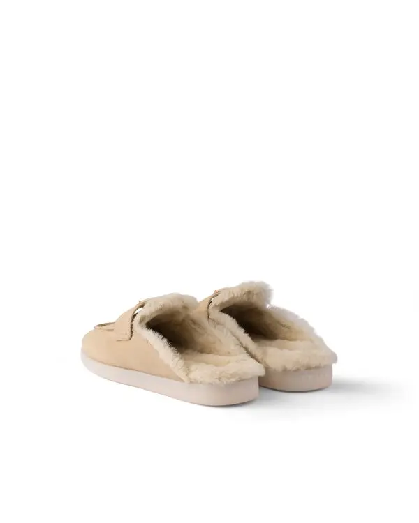Prada Suede And Shearling Mules - Neutral