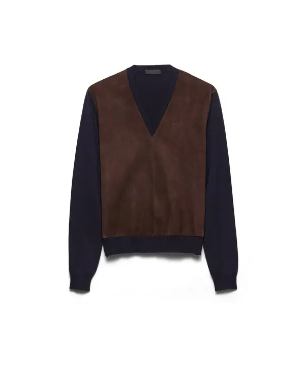 Prada Wool And Suede Sweater - Blue