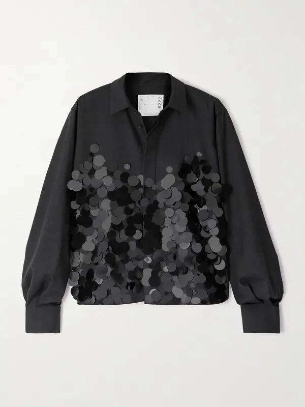 Sacai Sequin-embellished Wool Shirt