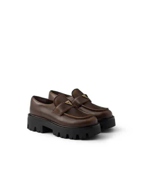 Prada Leather Loafers - Brown