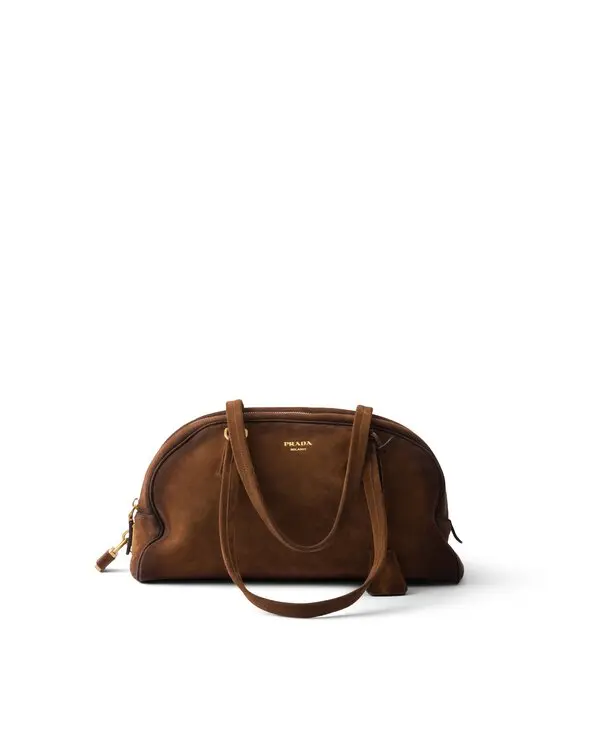 Prada Bowling Medium Suede Bag - Brown